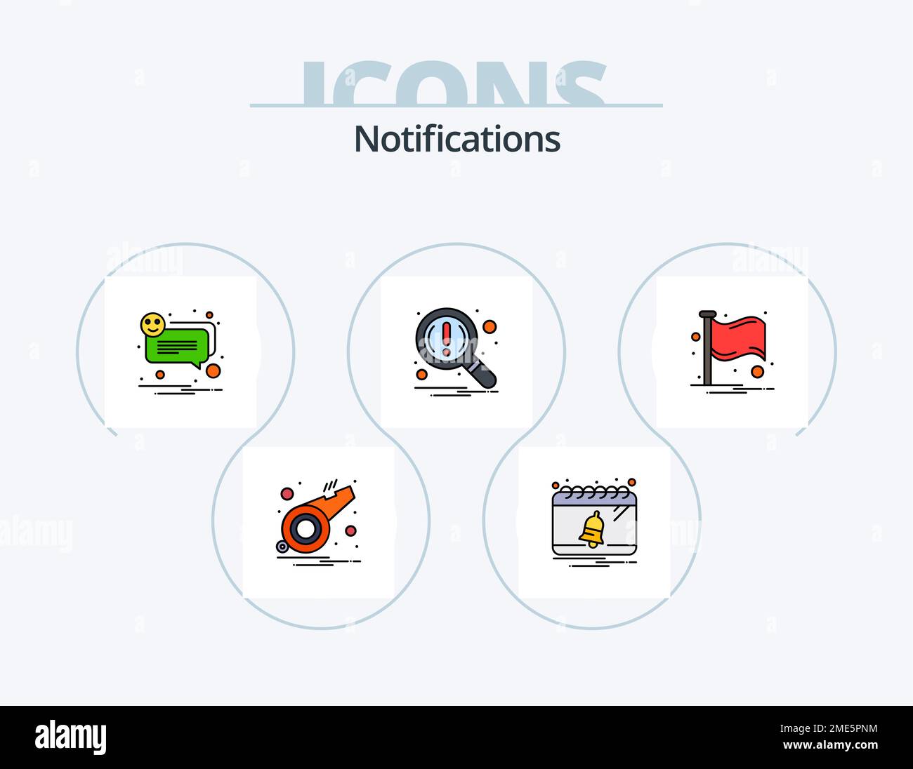 Notifications Line Filled Icon Pack 5 Icon Design. notice. book. block. notification. horn Stock ...
