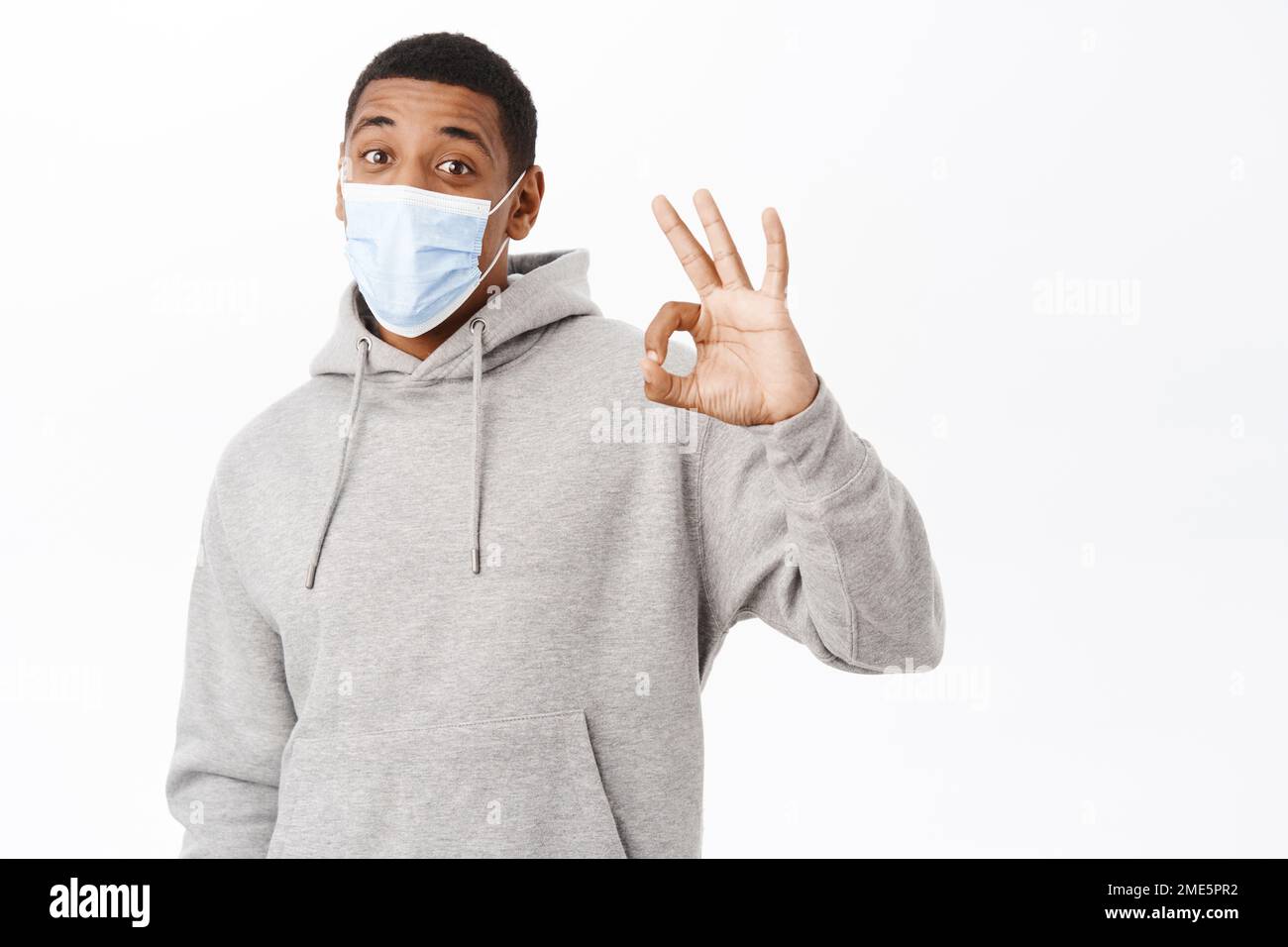 Covid awareness, healthcare concept. Healthy african american man in ...