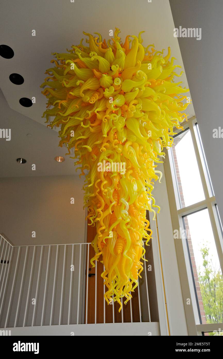 Inside the Columbus Area Visitors Center is the Yellow Neon Chandelier ...