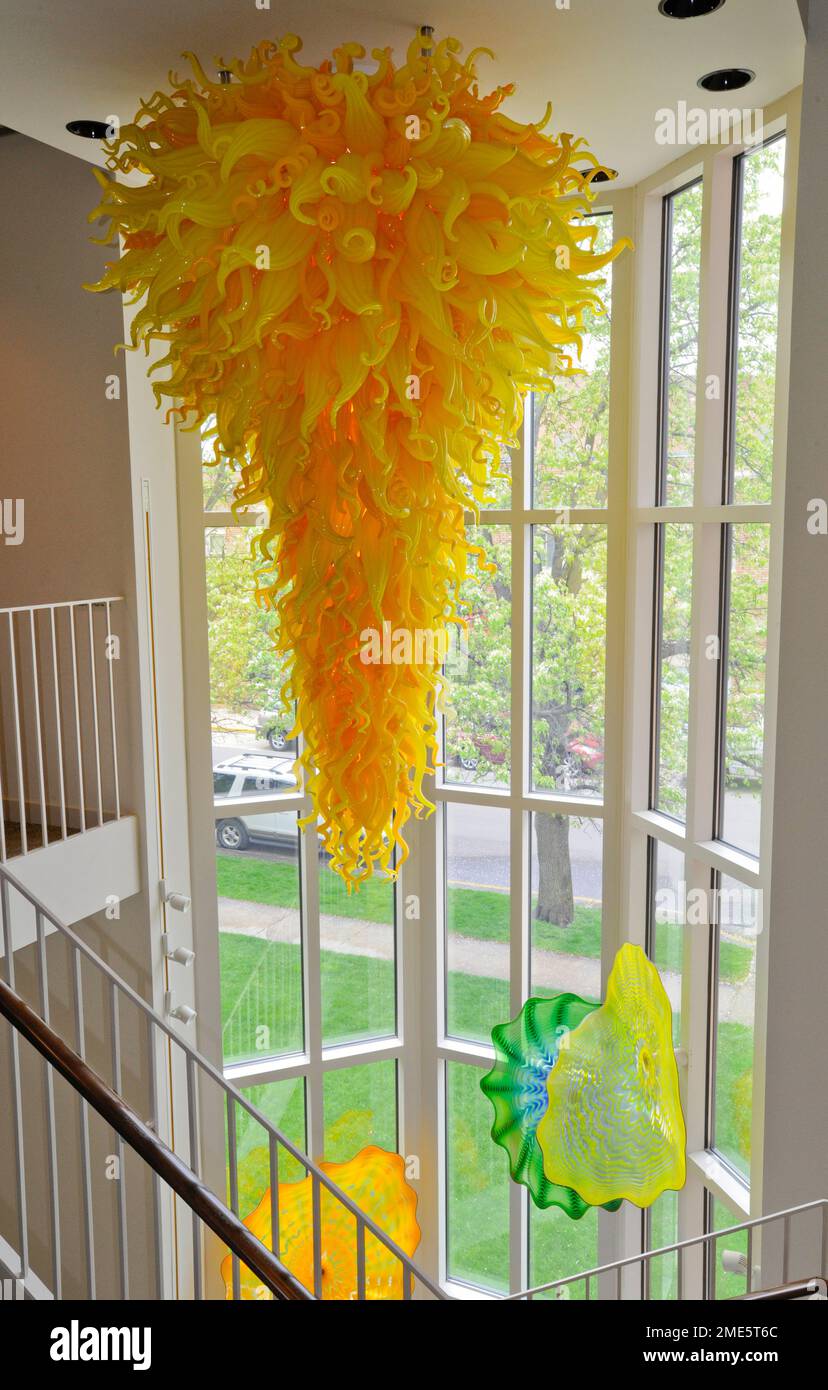 Inside the Columbus Area Visitors Center is the Yellow Neon Chandelier ...