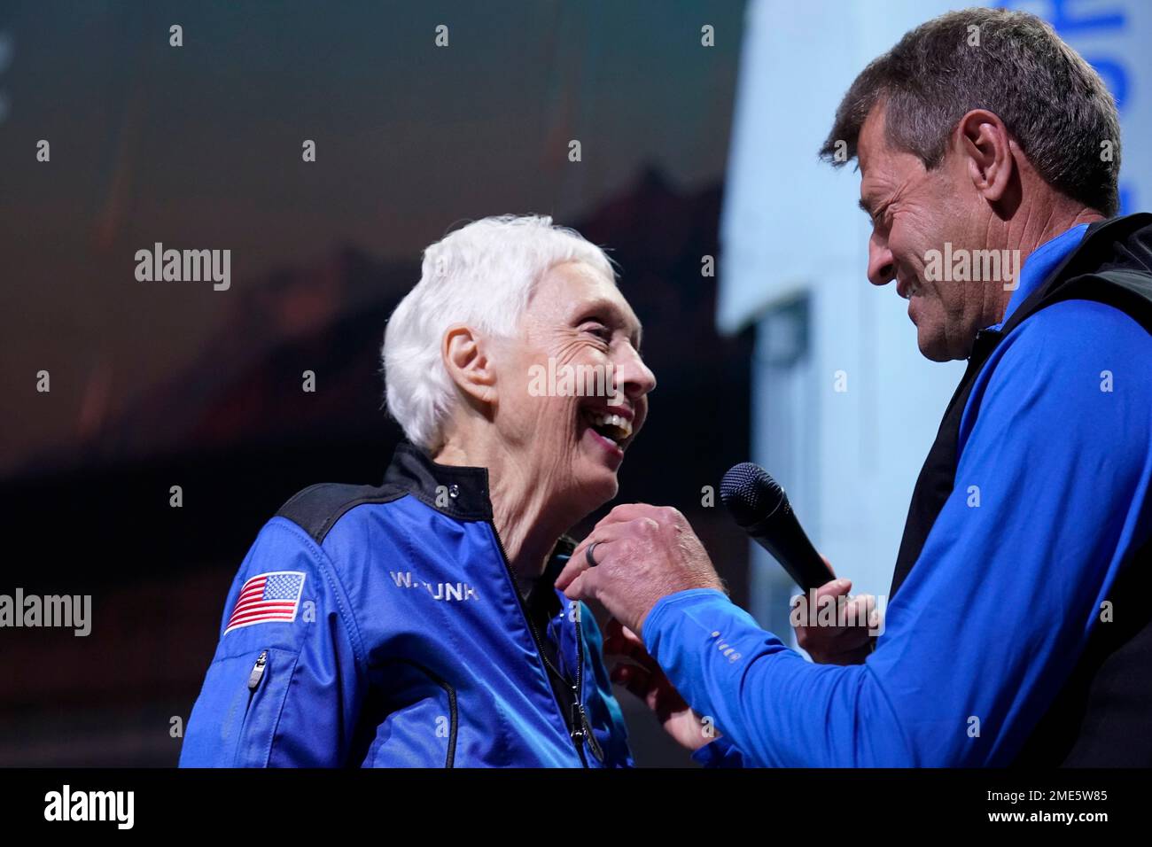 Wally Funk is awarded the Blue Origin made astronaut wings by former ...