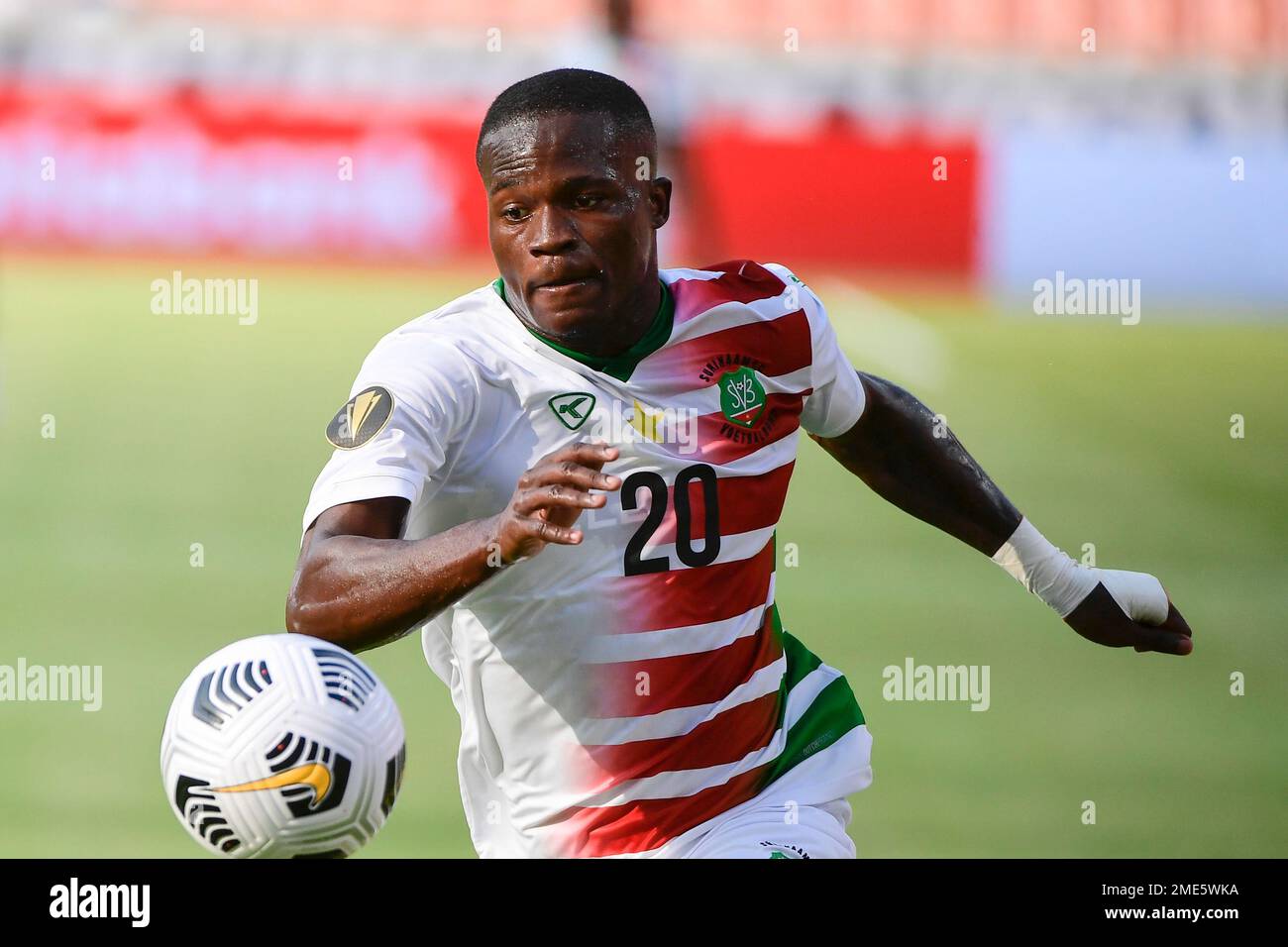 Suriname forward Gleofilo Vlijter (20) drives to the goal during the ...
