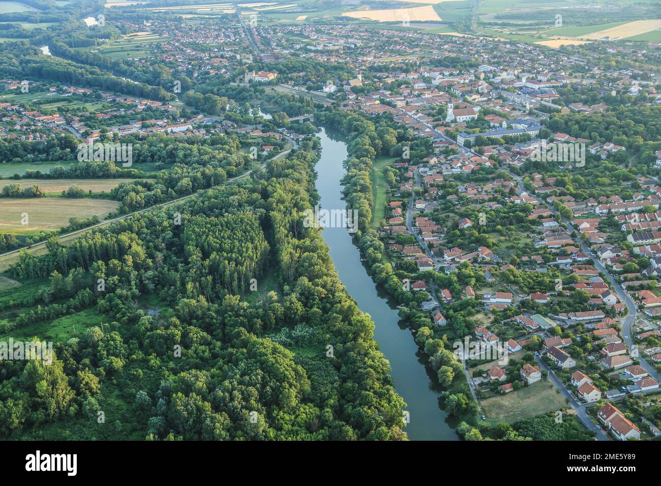 Sárospatak from a birds eye view (with River Bodrog Stock Photo - Alamy