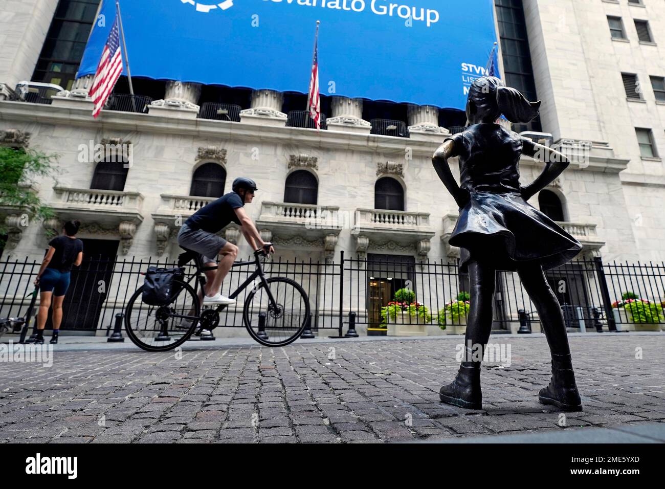 The Fearless Girl statue faces the New York Stock Exchange, Tuesday ...
