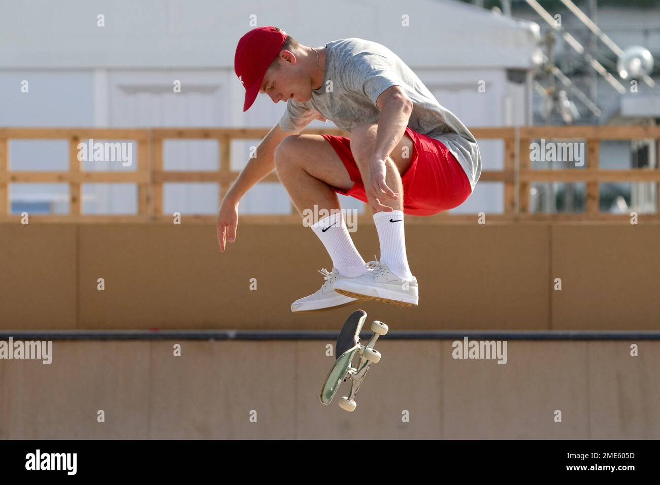 Jake Ilardi, from the United States, practices for the skateboarding ...