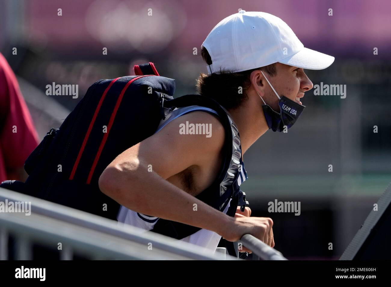Skateboarder Jagger Eaton, from the United States, looks over the ...
