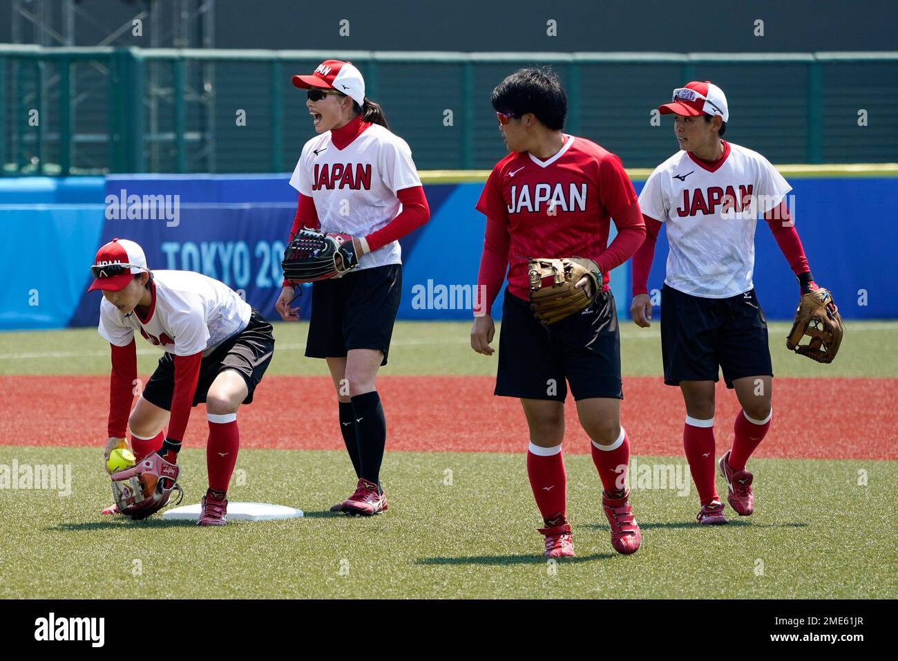 Members of the Japanese women's softball team train at the Fukushima ...