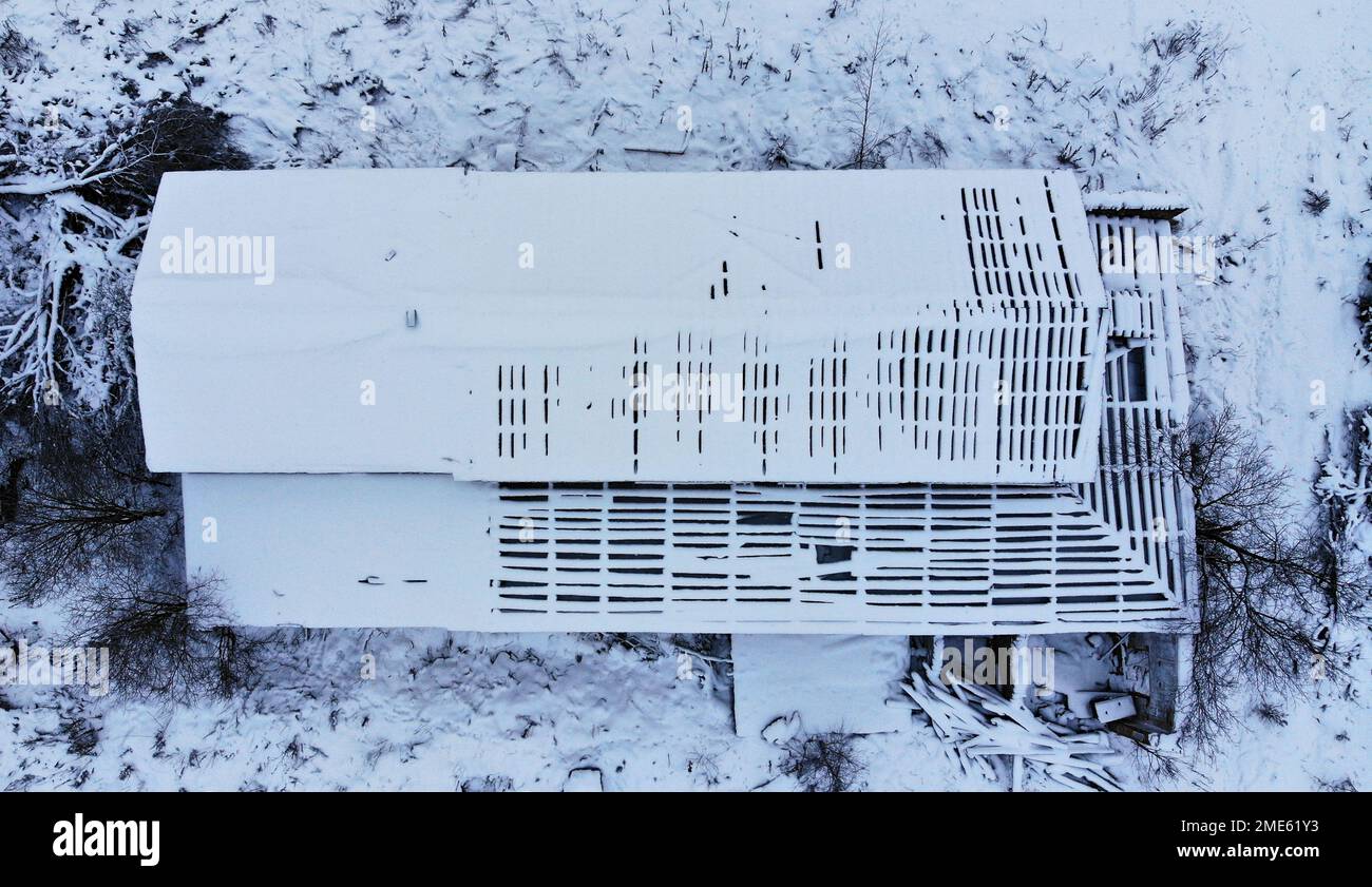 Abandoned Building Under Snow Aerial Footage Stock Photo - Alamy