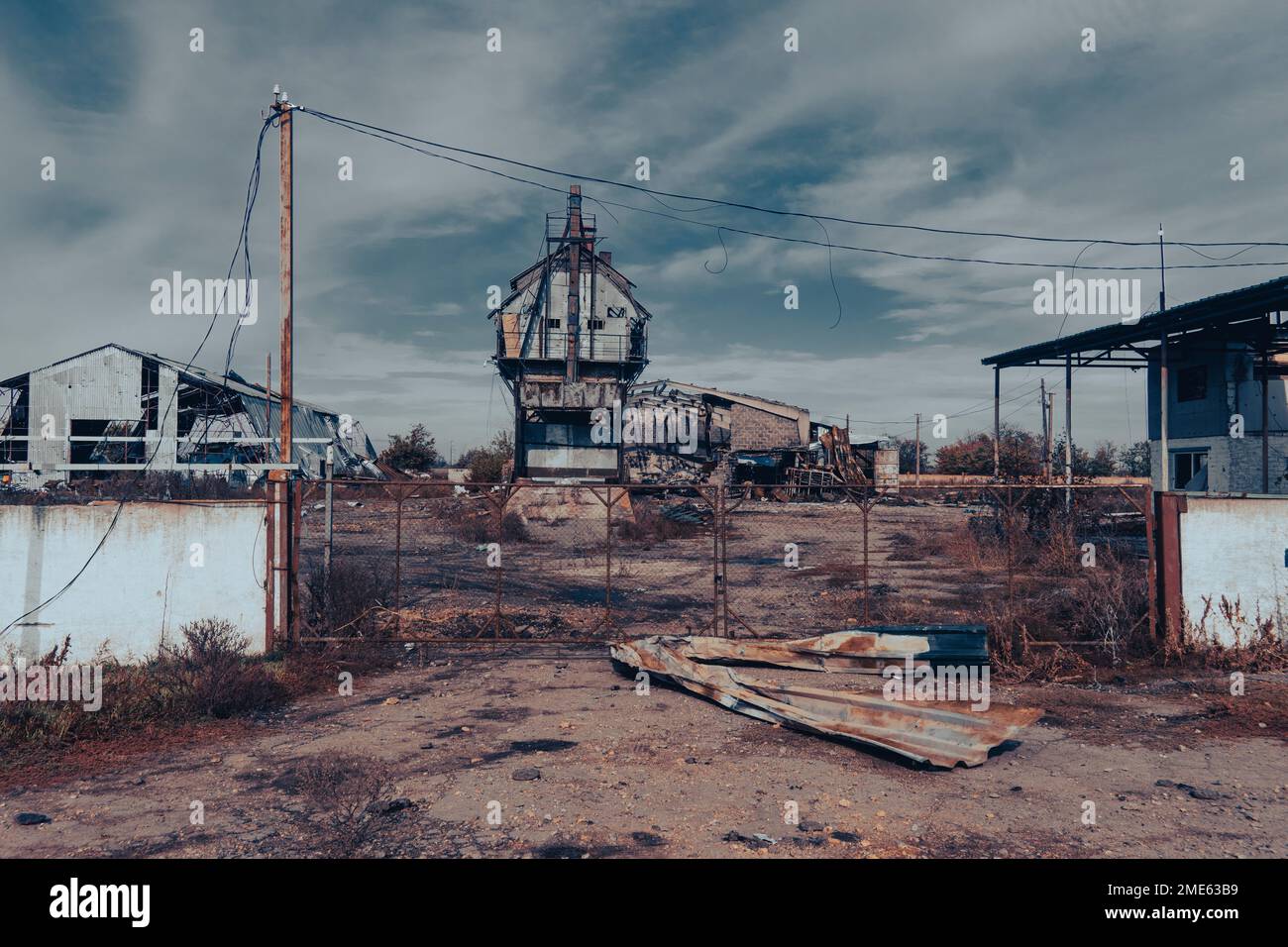 Countryside. Farm destroyed by shelling. War in Ukraine. Russian ...