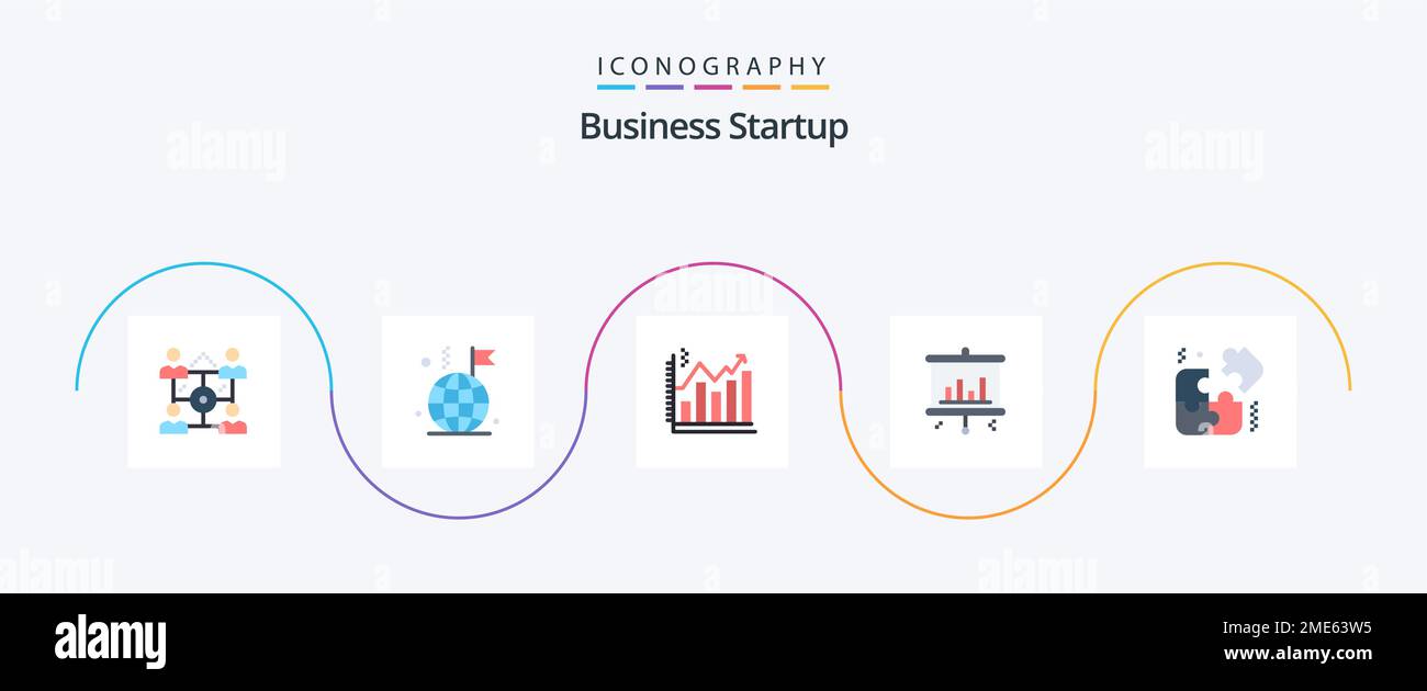 Business Startup Flat 5 Icon Pack Including puzzle. screen. analysis ...