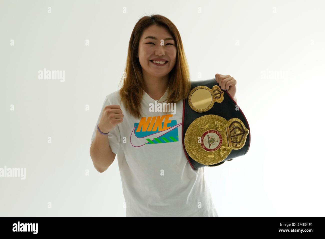 WBA woman super featherweight champion Choi Hyunmi poses for photos ...