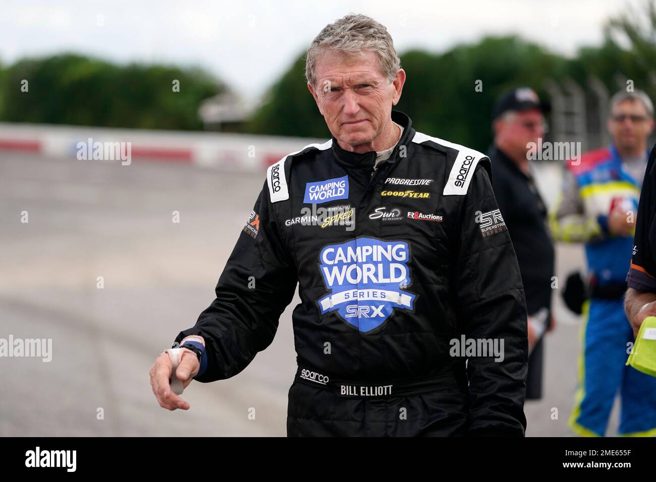 Bill Elliott waits for the start of an SRX Series auto race Saturday ...