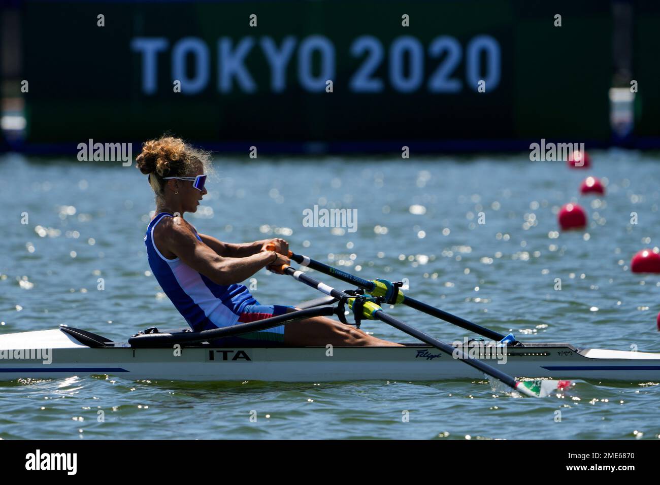 An Italian sculler trains at the Sea Forest Waterway ahead of the 2020 ...
