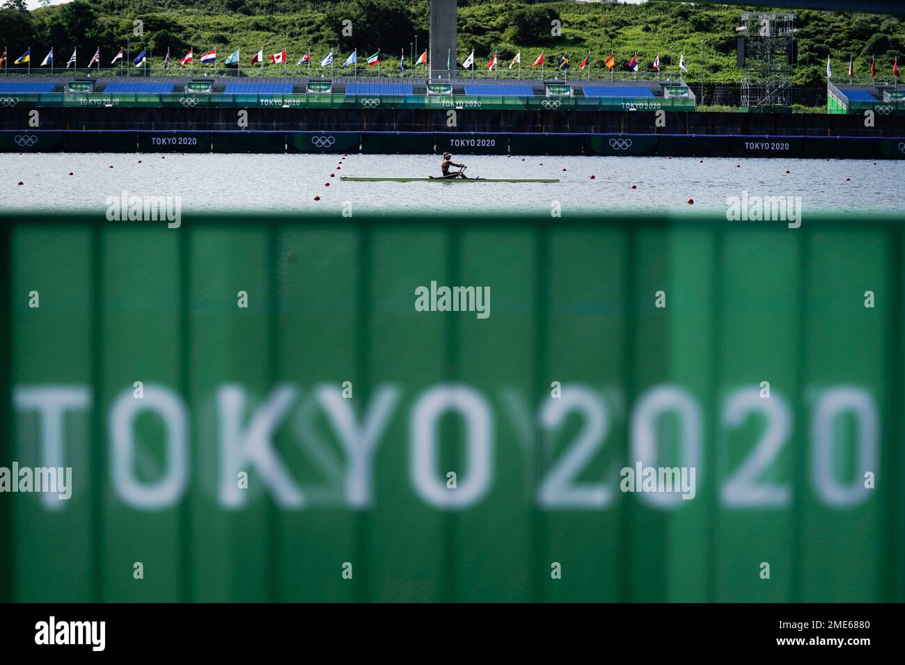 A Canadian sculler trains at the Sea Forest Waterway ahead of the 2020 ...