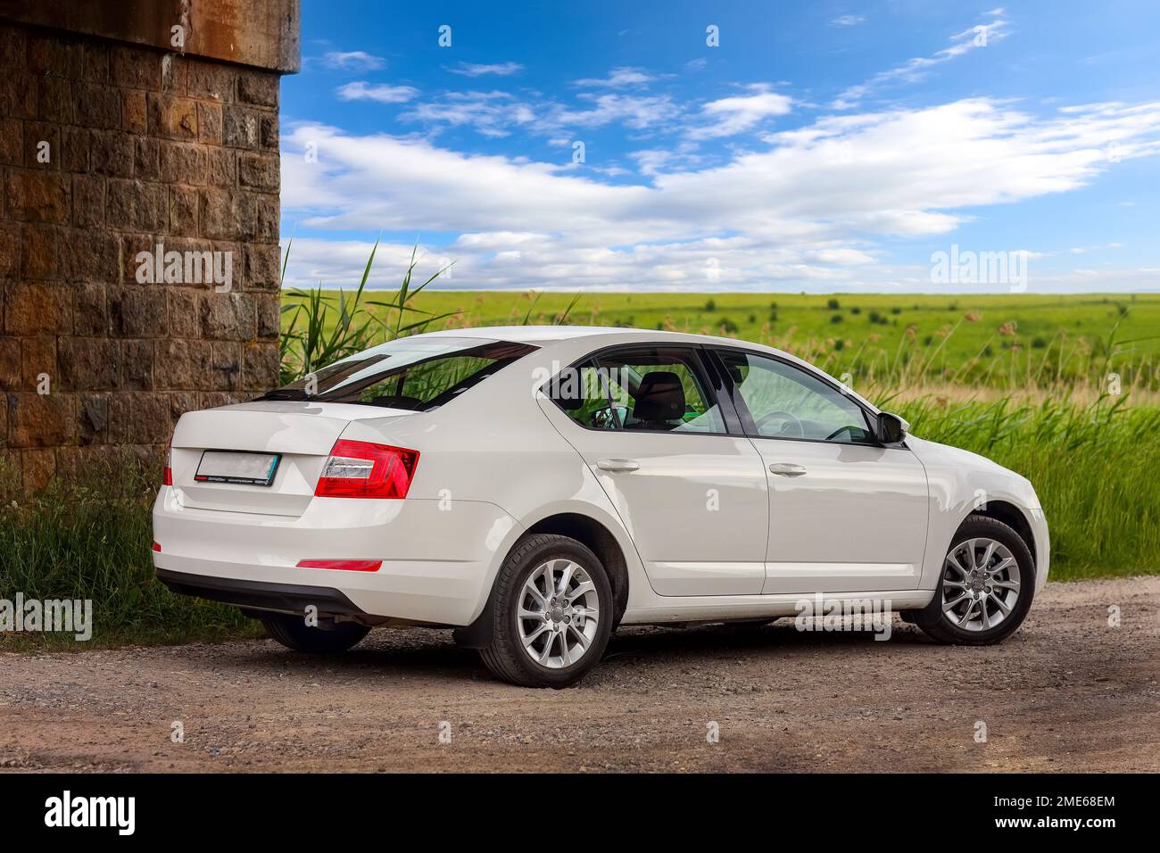 Rear-side view of a car on nature background Stock Photo - Alamy