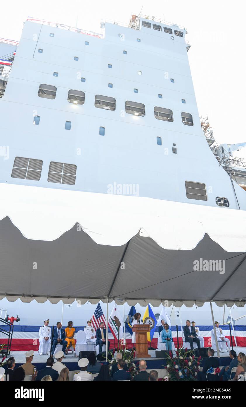Ship sponsor Alfre Woodard Spencer speaks at a christening ceremony for ...