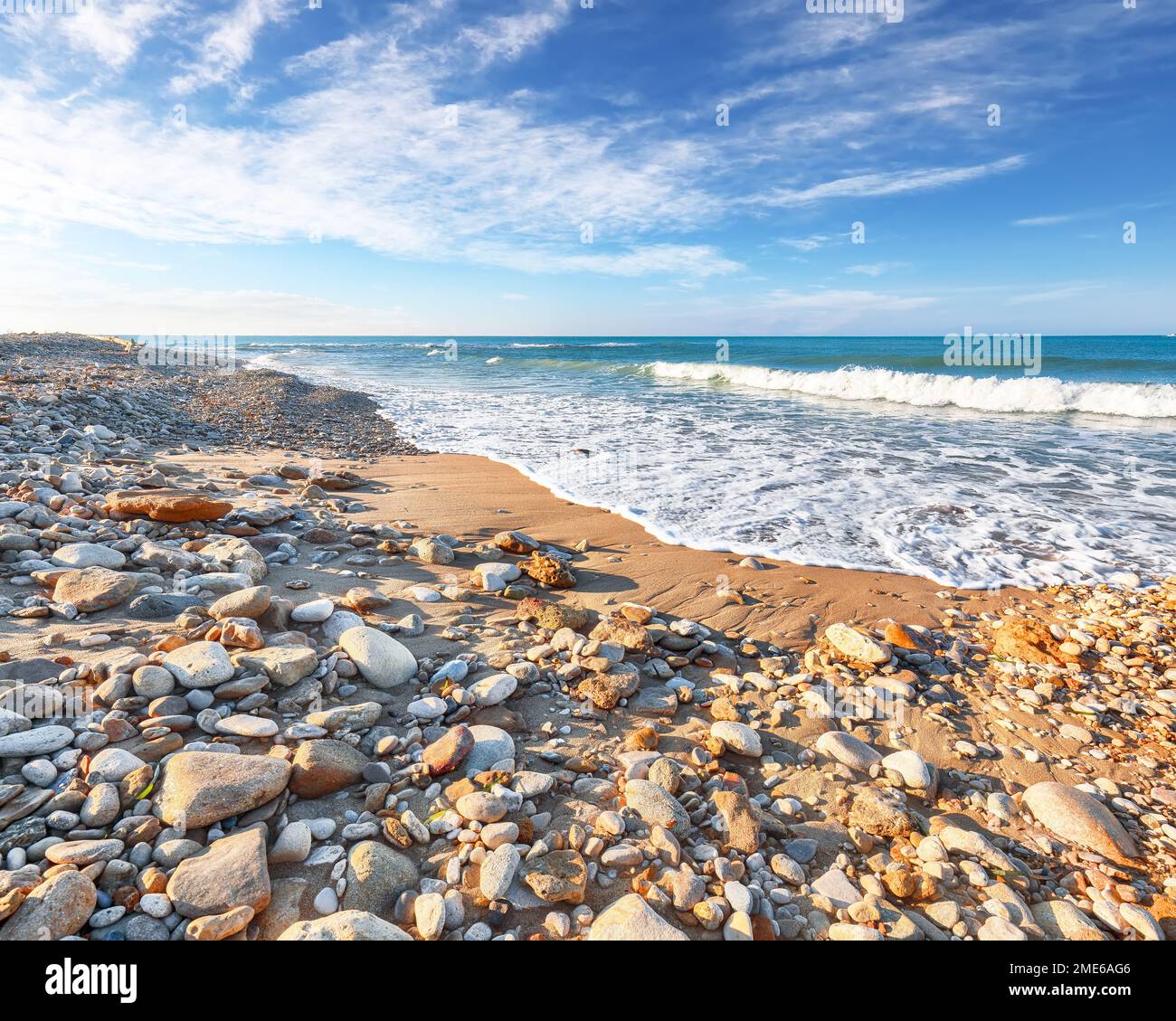 Fantastic view azure sea glowing by sunlight. Dramatic morning scene ...