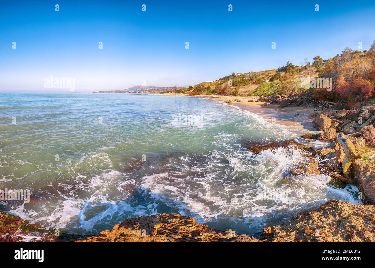 Fabulous view azure sea glowing by sunlight. Dramatic morning scene ...