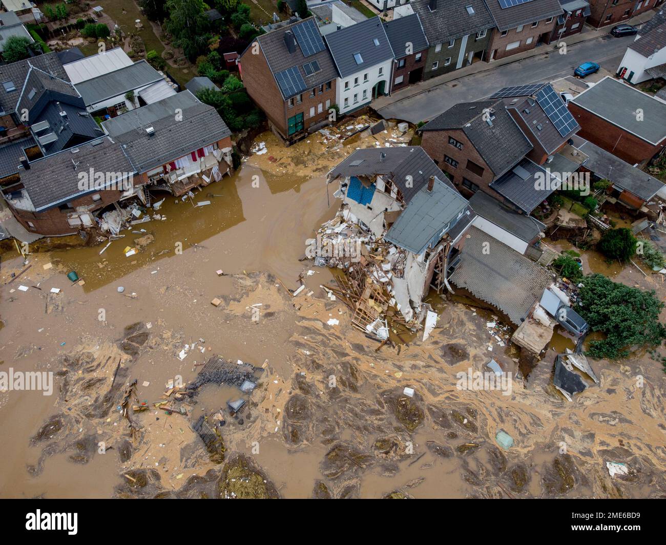 A view of destroyed houses in Erftstadt-Blessem, Germany, Saturday ...