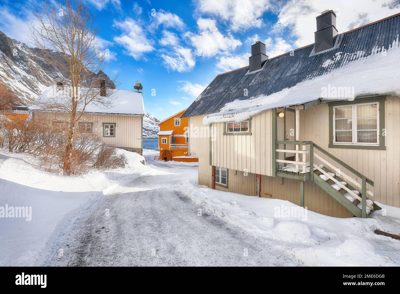 Attractive morning cityscape of Nusfjord village. Popular travel ...