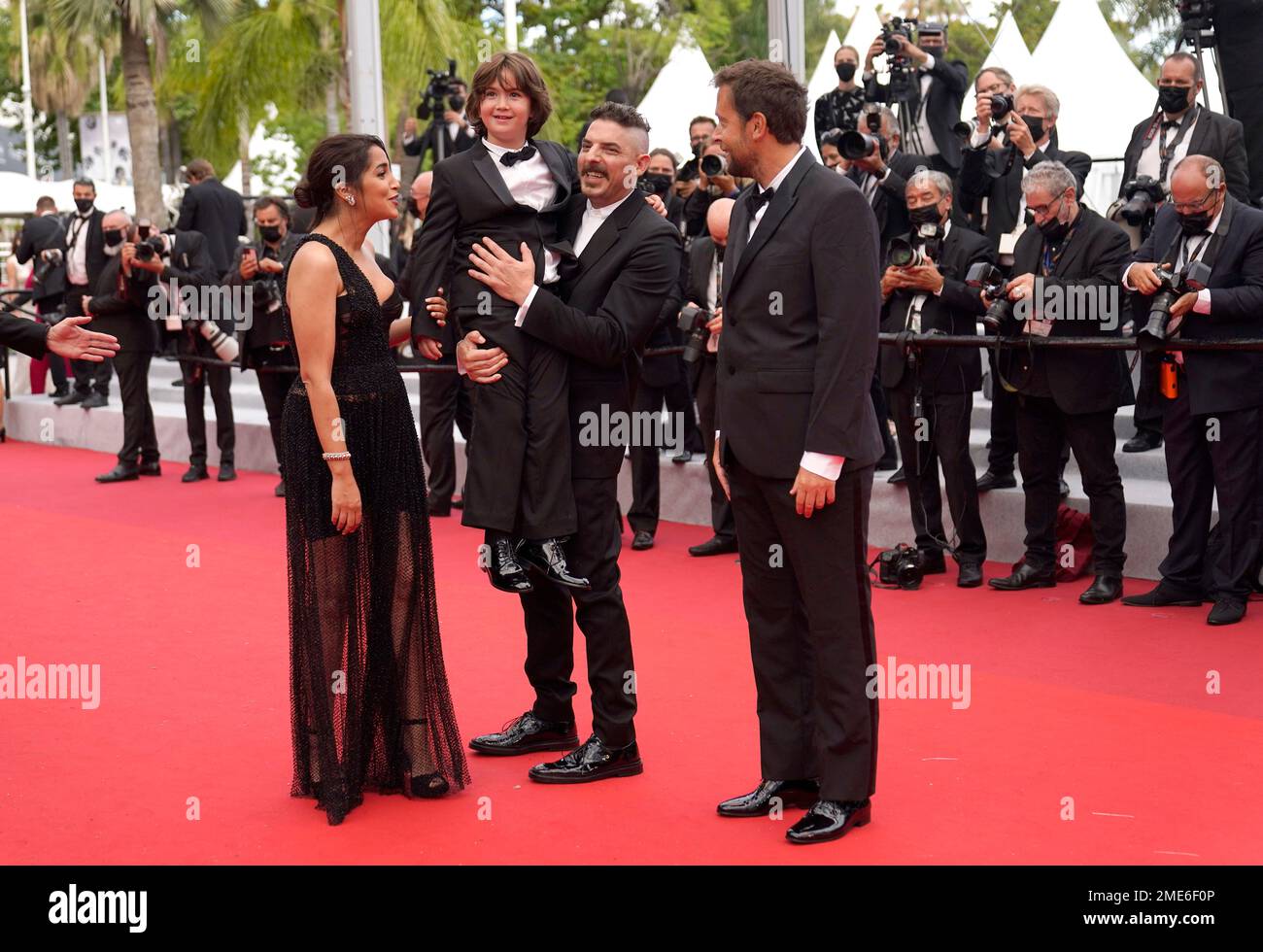 Leila Bekhti, from left, Gabriel Merz Chammah, Damien Bonnard, and ...