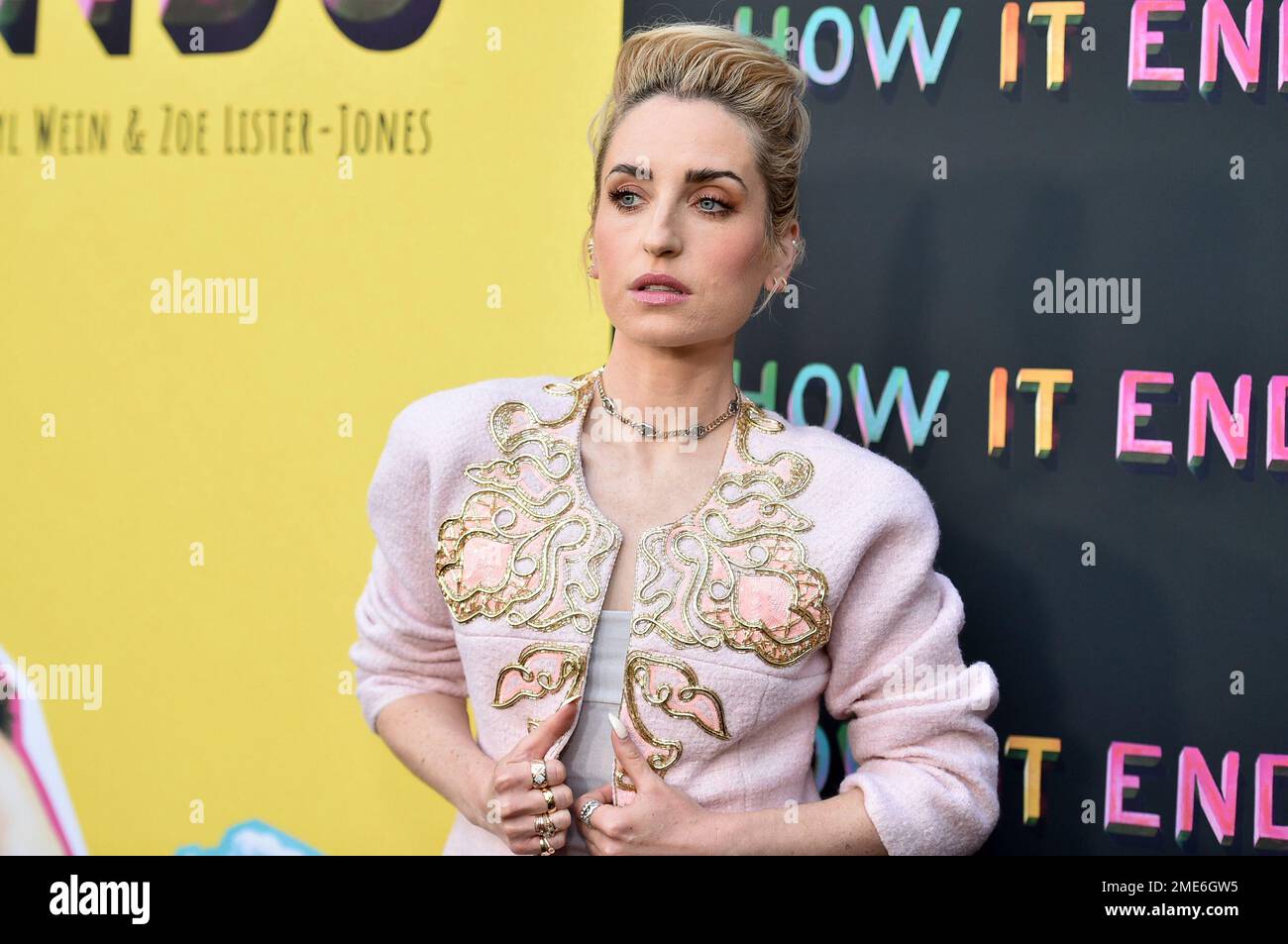 Zoe Lister-Jones arrives at the Los Angeles premiere of "How It Ends ...