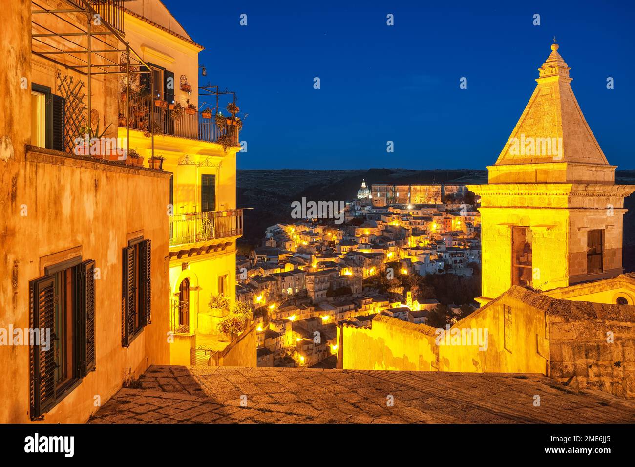 Evening over the old baroque town of Ragusa Ibla in Sicily. Historic ...