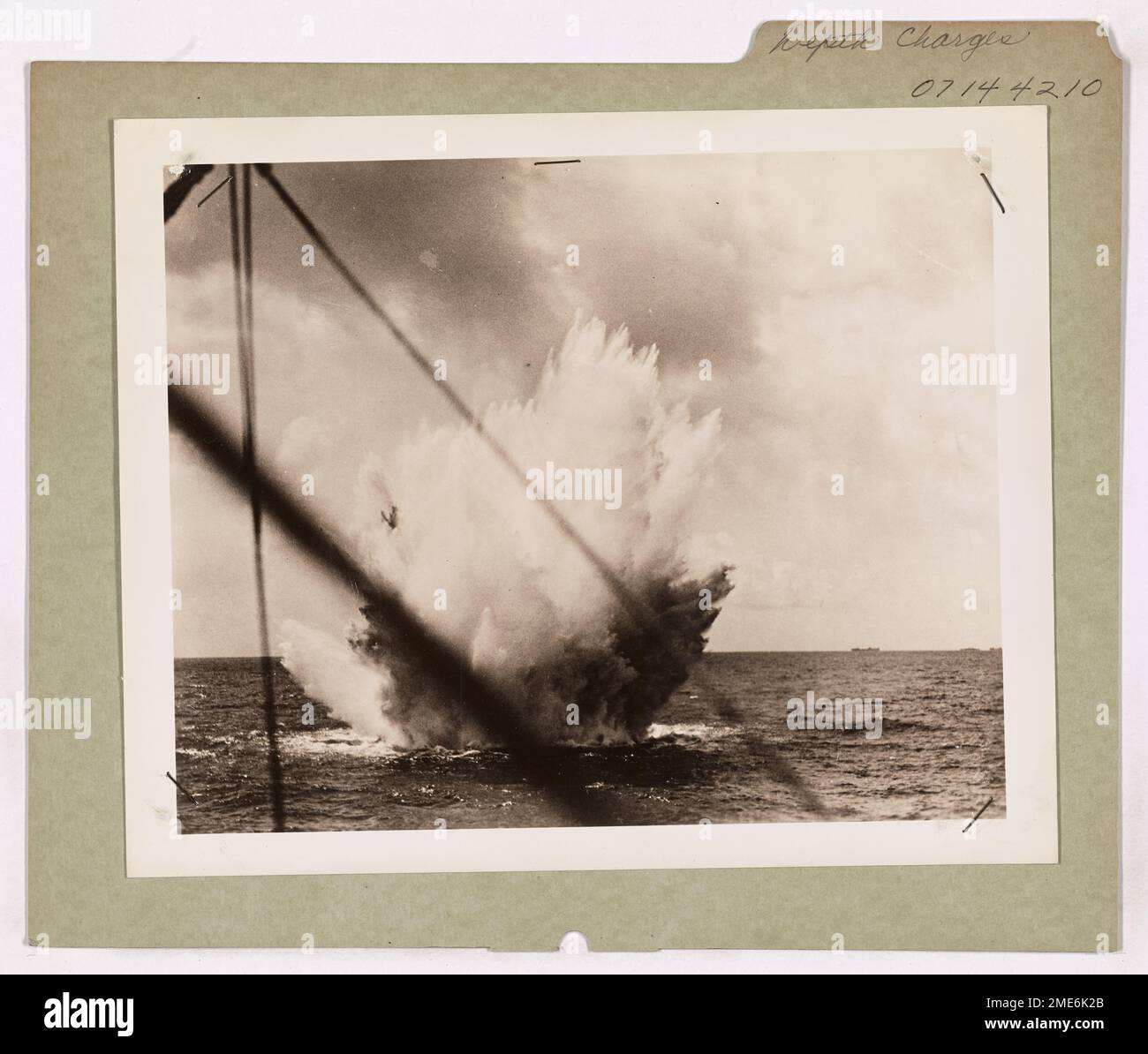 An explosion caused by a depth charge detonation during an anti ...