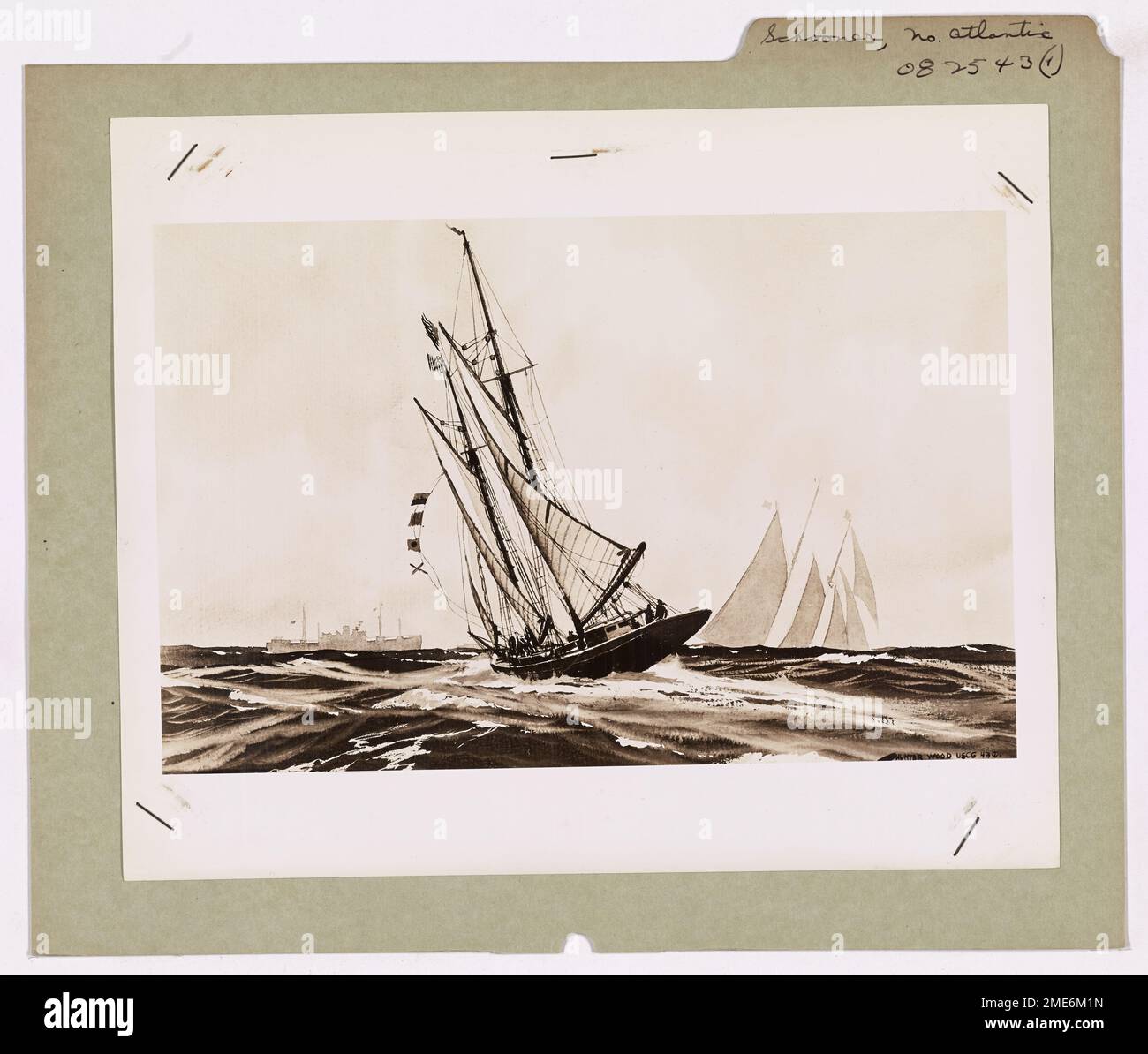 This artwork by Hunter Wood depicts a U.S. Coast Guard schooner ...