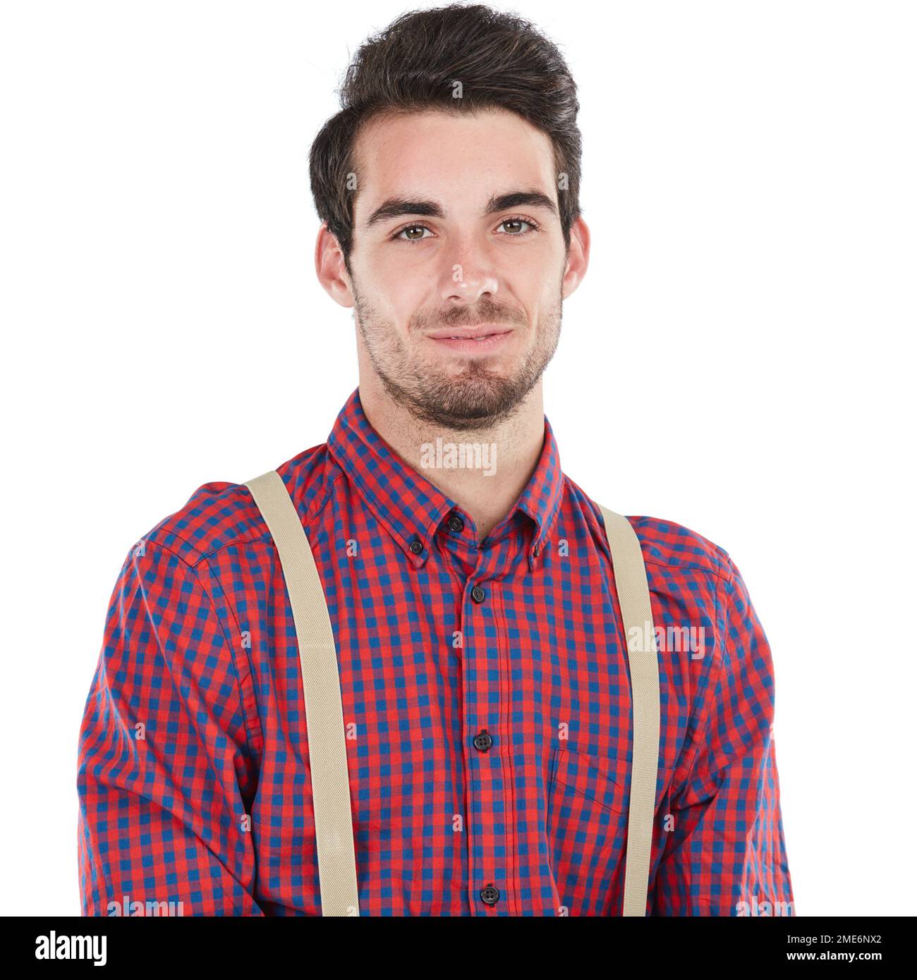 Smile, man and portrait of a nerd or geek with white background ...
