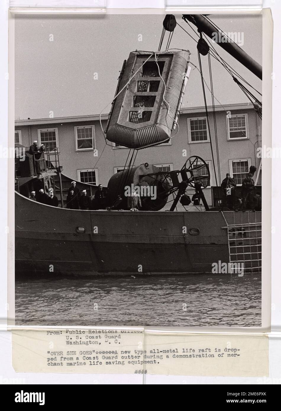 A Coast Guard cutter demonstrates the use of an all-metal raft designed ...