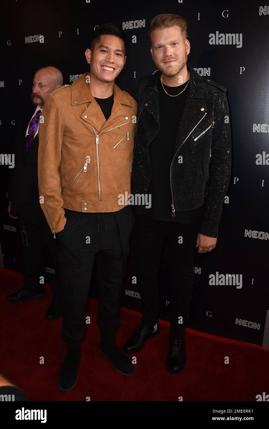 Mark Manio and Scott Hoying arrive at the Los Angeles premiere of "Pig ...