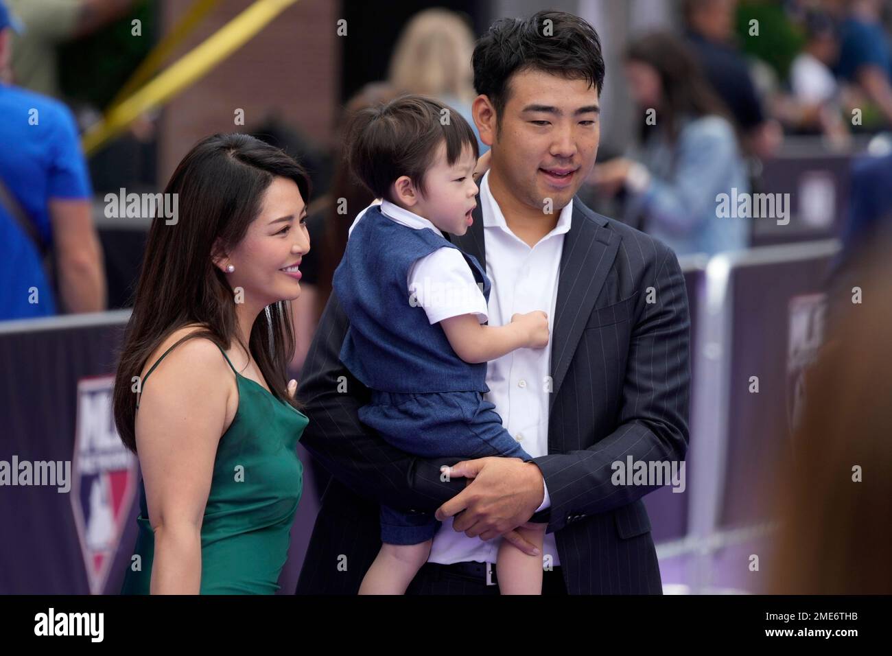 American League's Yusei Kikuchi, of the Seattle Mariners, arrives with ...