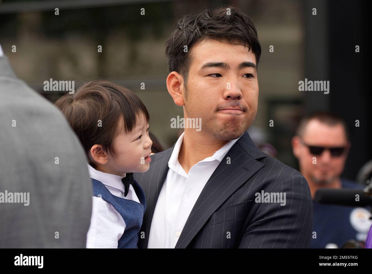American League's Yusei Kikuchi, of the Seattle Mariners, arrives with ...