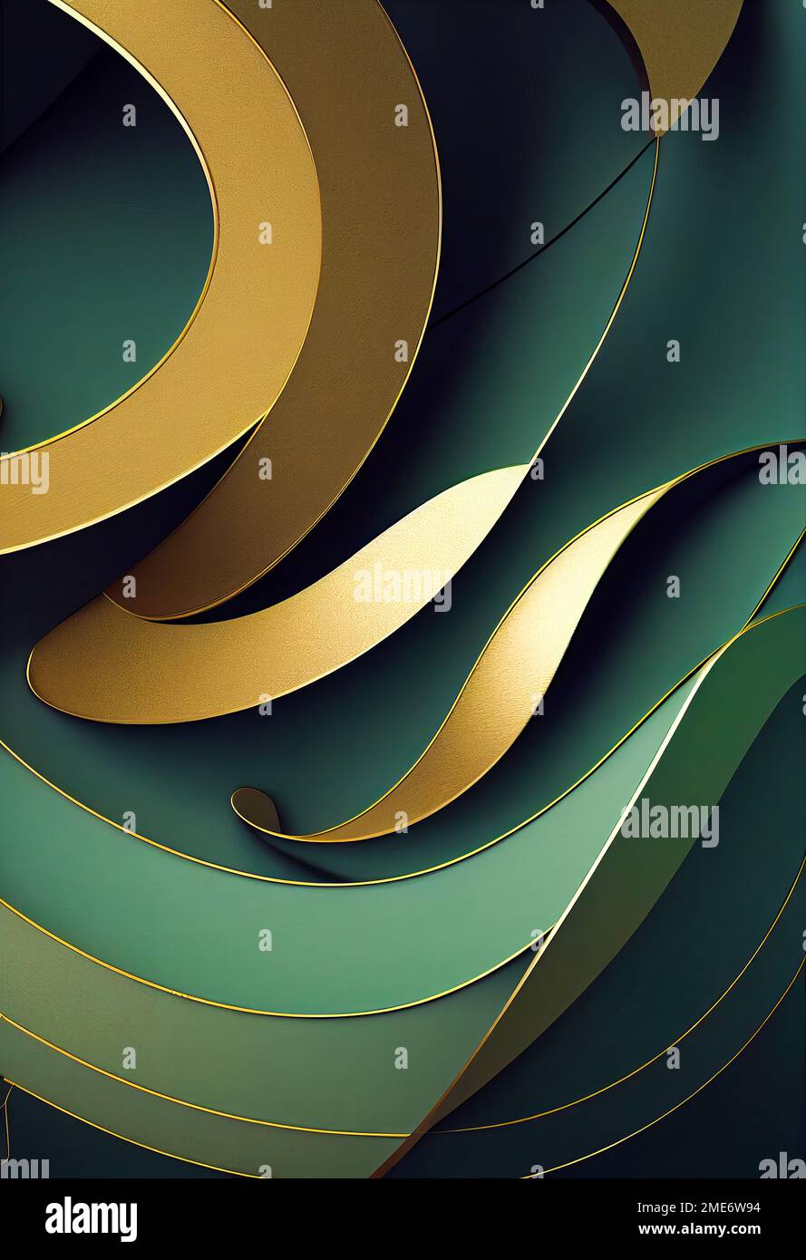 Gold and green wavy shapes abstract background. Decorative vertical ...