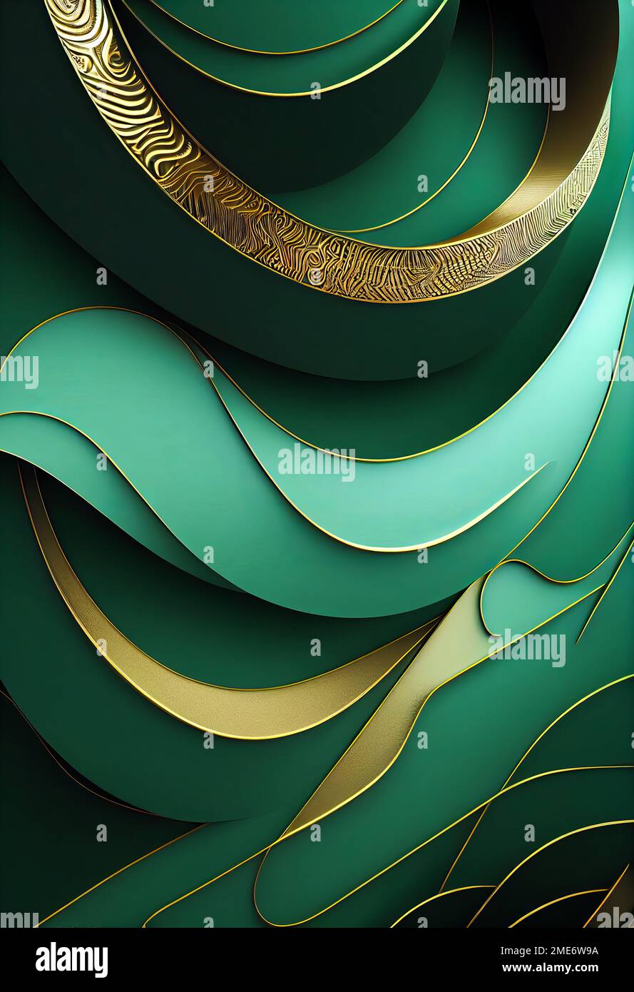 Gold and green wavy shapes abstract background. Decorative vertical ...