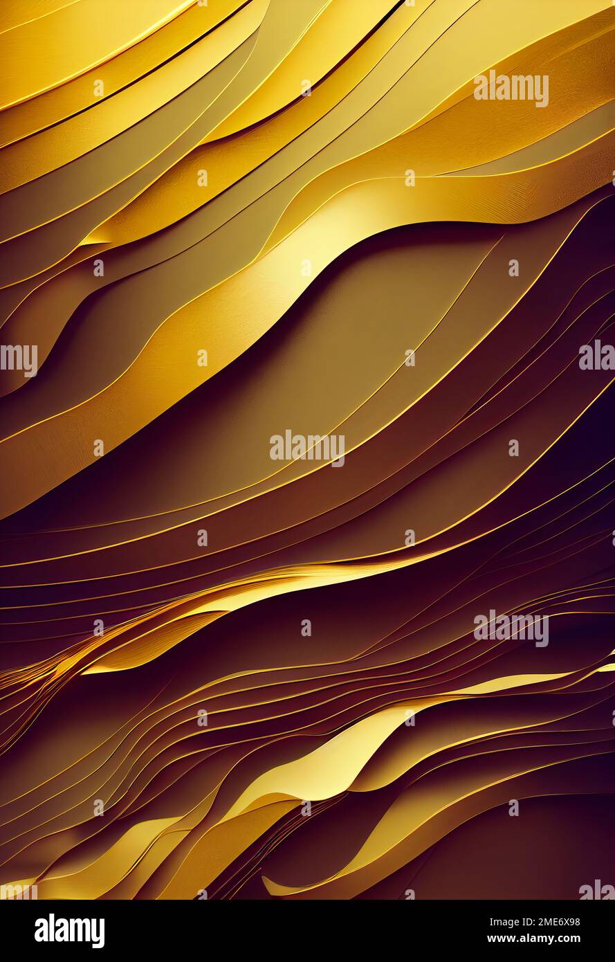 Gold and yellow wavy shapes abstract background. Decorative vertical ...