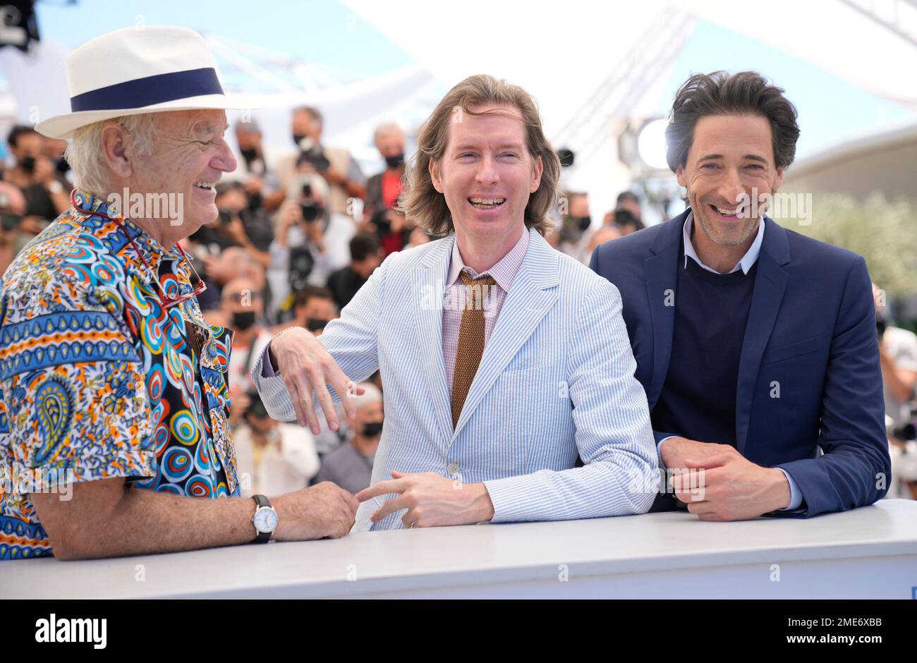 Bill Murray, from left, director Wes Anderson, and Adrien Brody pose ...