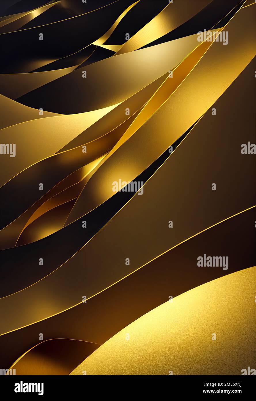 Gold and yellow wavy shapes abstract background. Decorative vertical ...