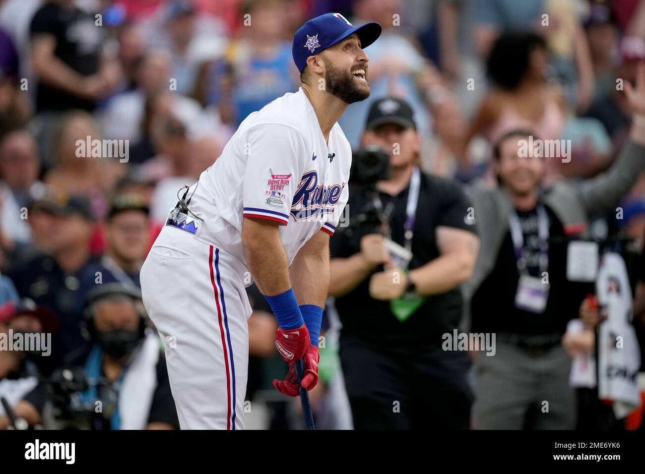 American League's Joey Gallo, of the Texas Rangers, watches his ball ...