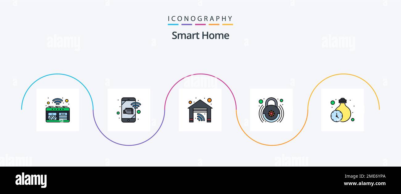 Smart Home Line Filled Flat 5 Icon Pack Including smart lock. home. record. control. house Stock ...