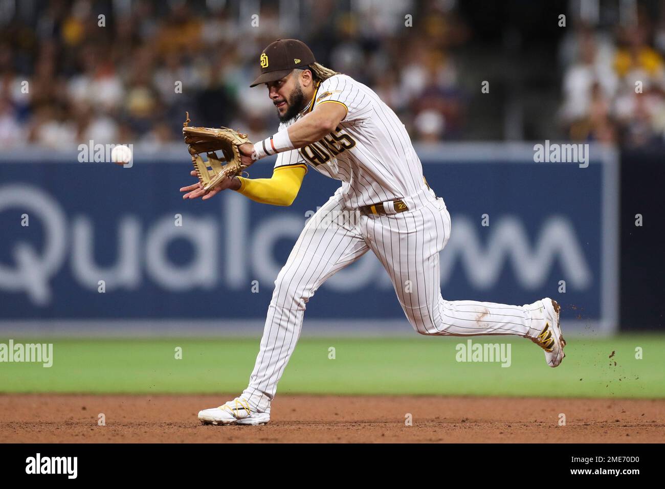 San Diego Padres shortstop Fernando Tatis Jr. fields a ground ball in a ...