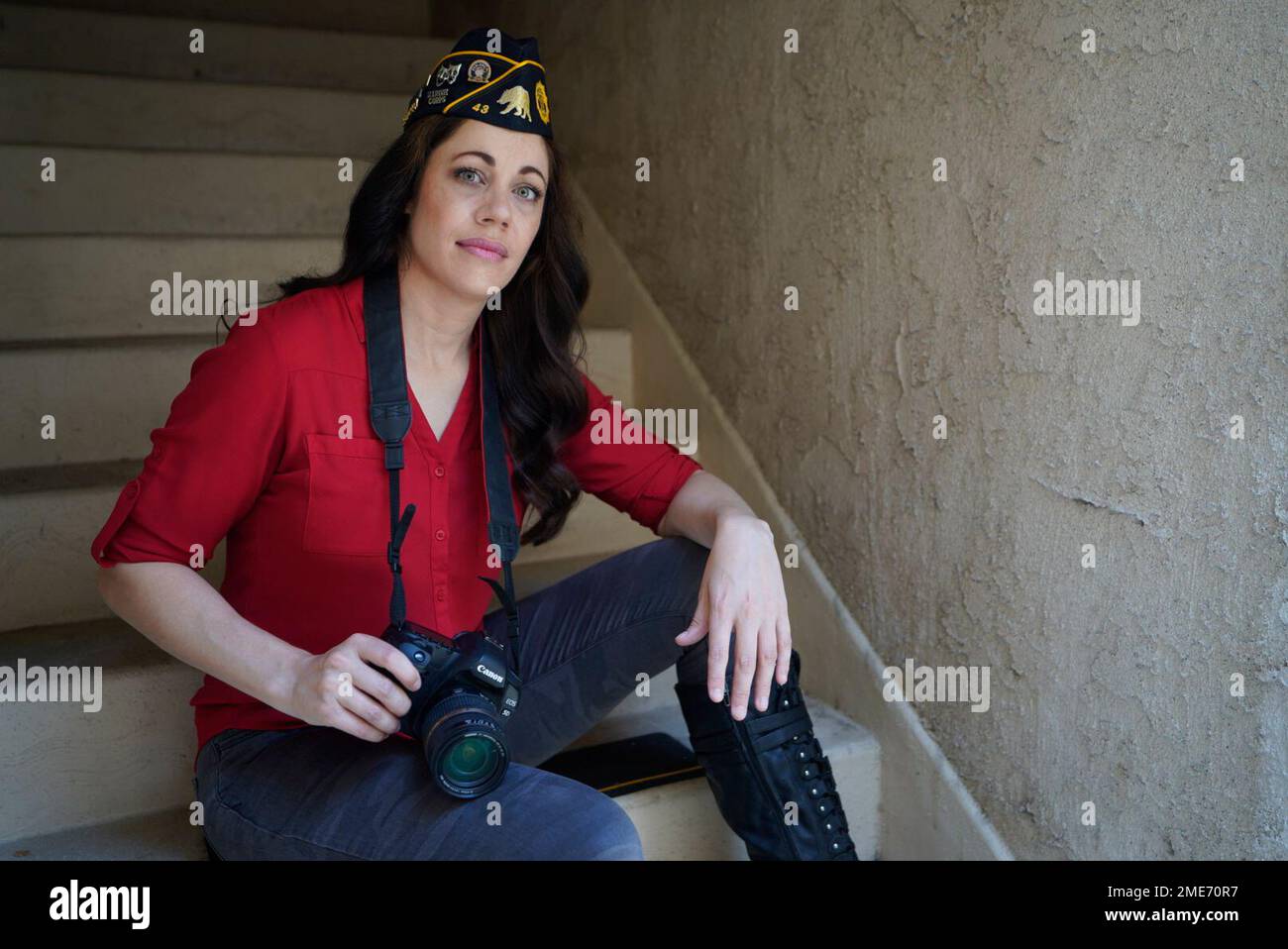 U.S. Marine veteran Jennifer Brofer poses for a picture outside her ...