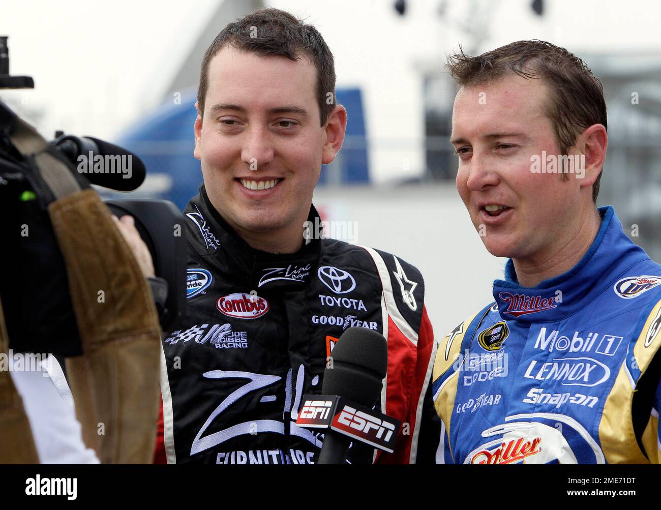 FILE - In this May 7, 2010, file photo, drivers Kyle Busch, left, and ...