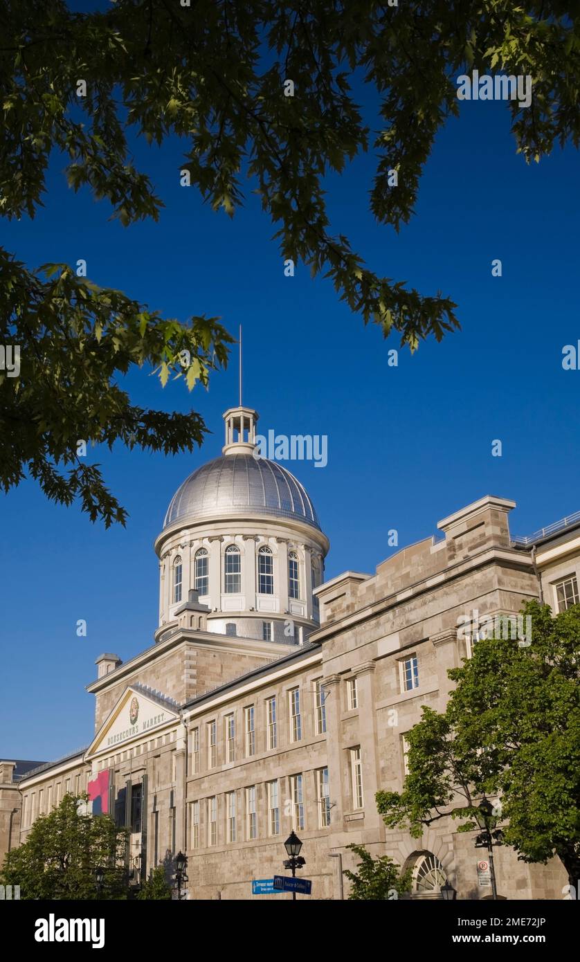 Bonsecours Market building through deciduous trees in spring, Old ...