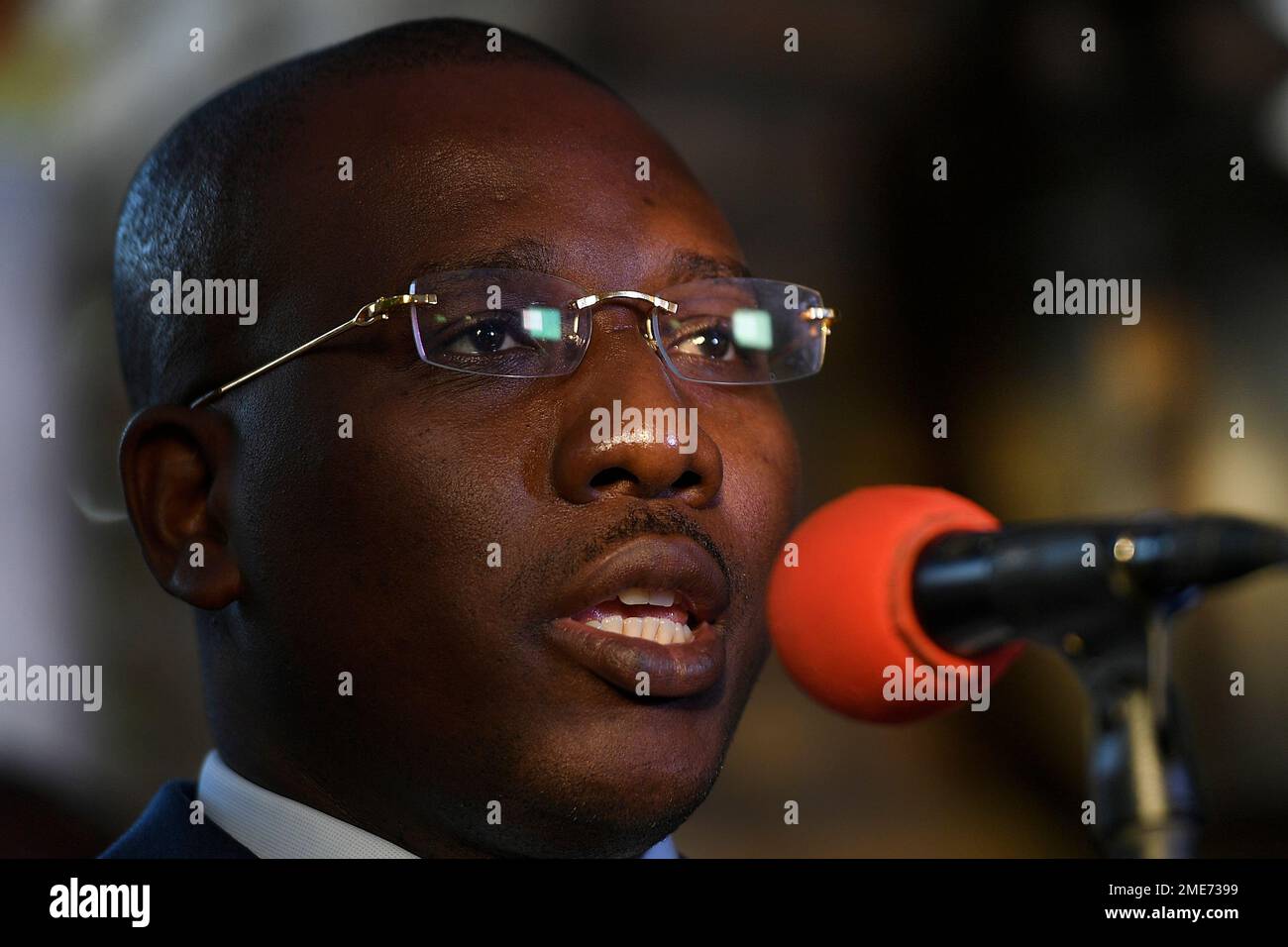 Interim President Claude Joseph speaks during a news conference at his ...