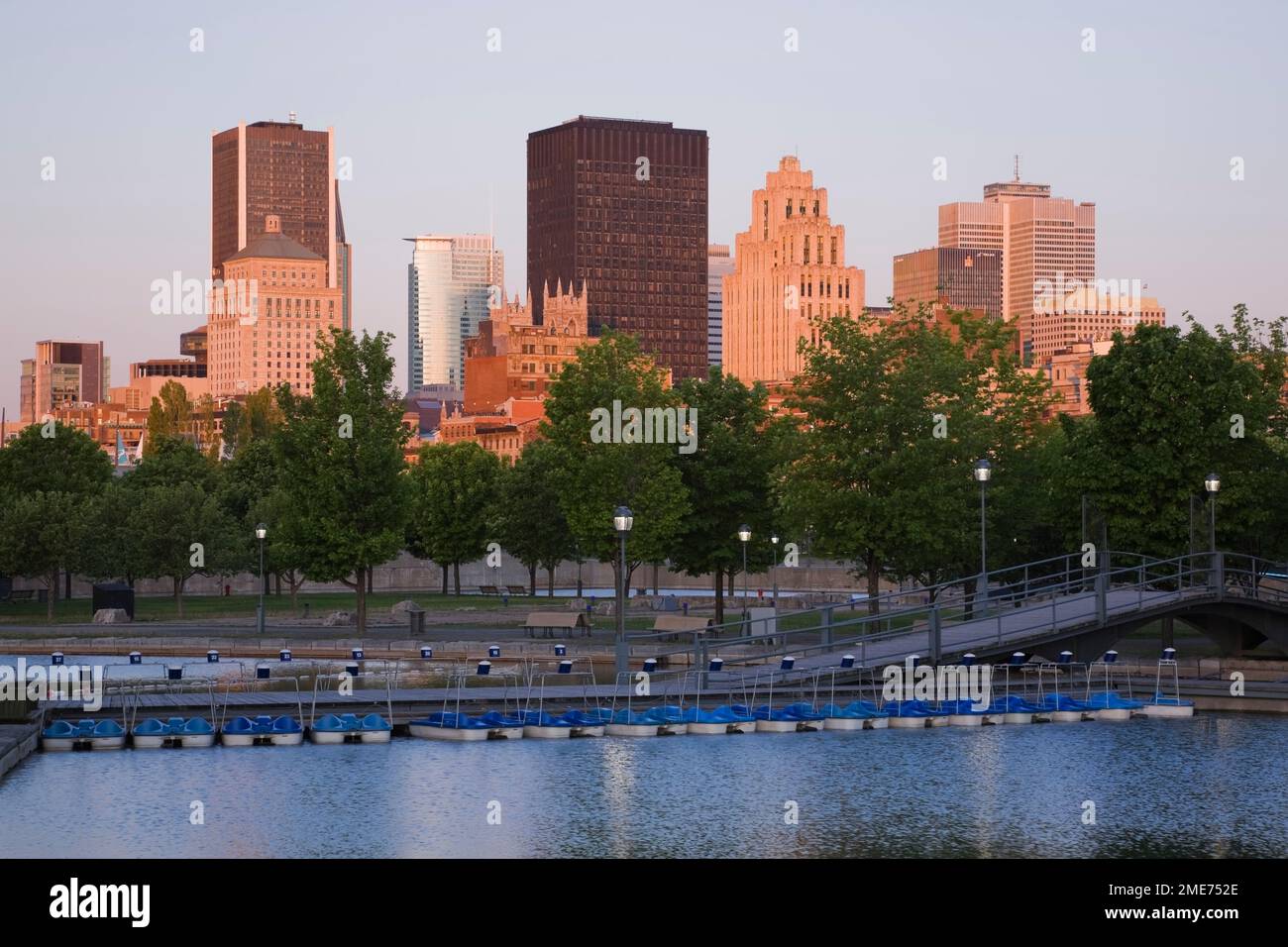Montreal skyline and Old Port at sunrise in spring, Old Montreal ...