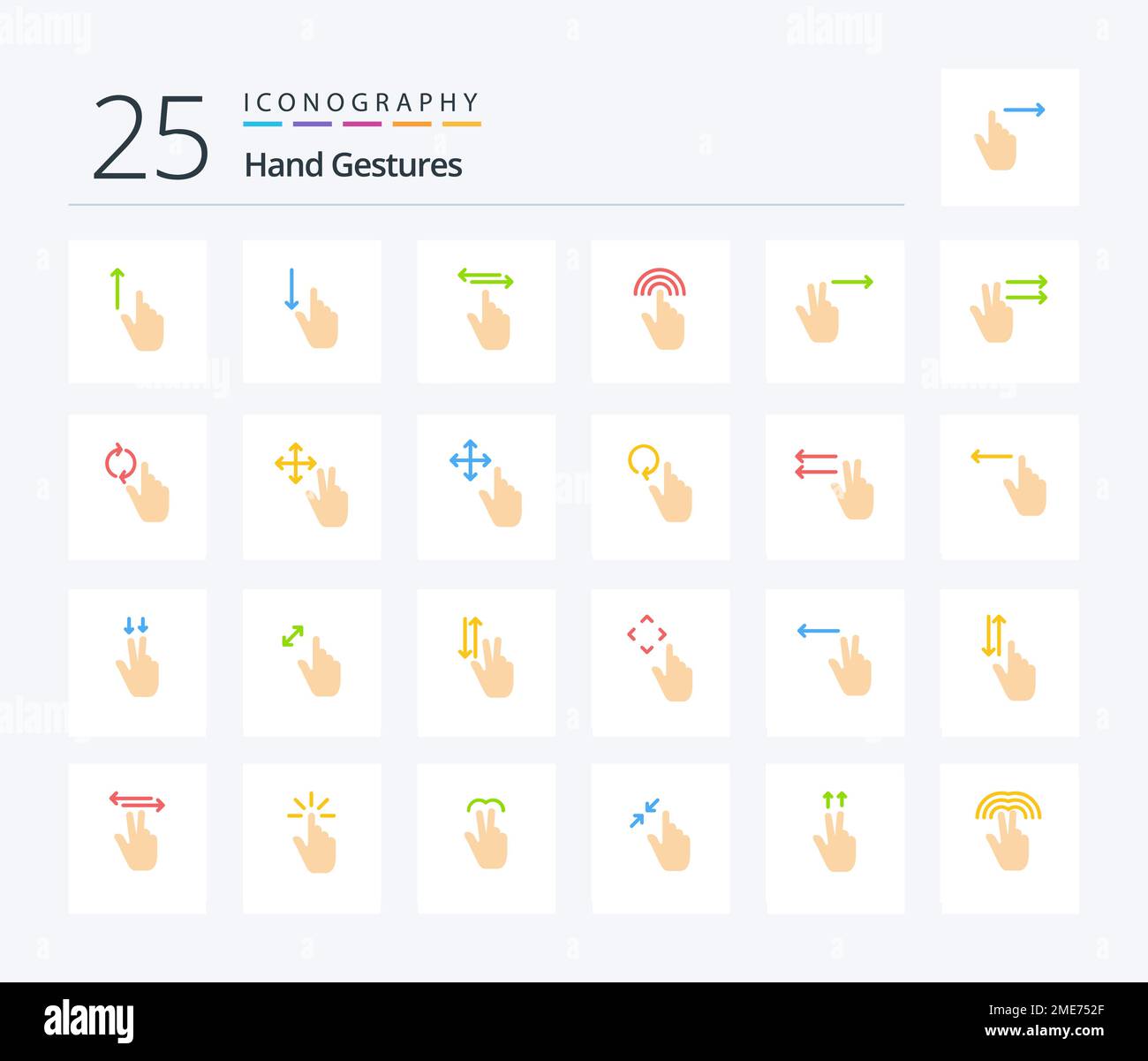 Hand Gestures 25 Flat Color icon pack including hand. finger. gestures. right. hand Stock Vector ...