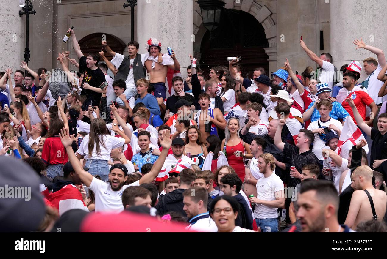 England fans cheer as they gather near Trafalgar Square in London ...