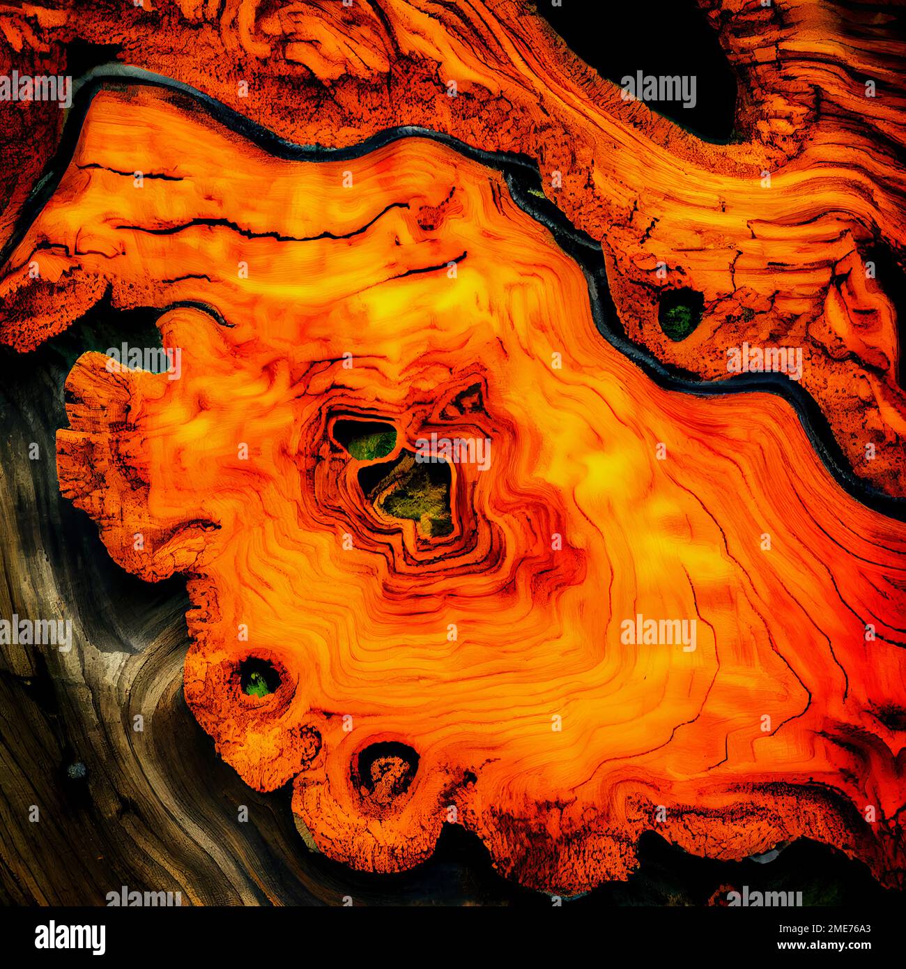 Orange and black Burl wood surface abstract background. Decorative ...